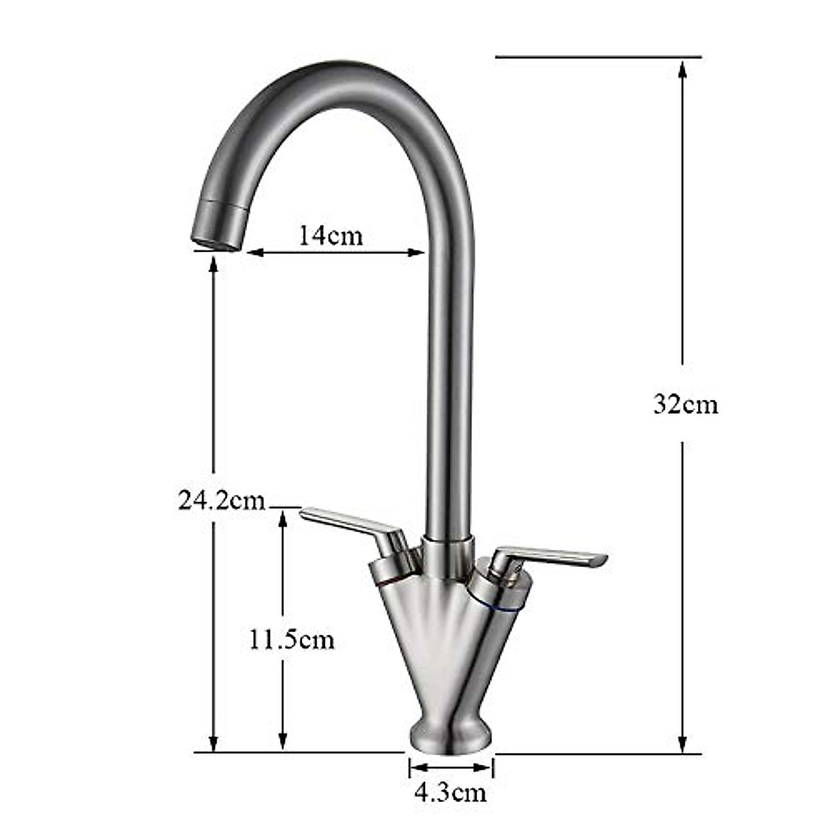 XYMSAF Bath Kitchen Sink Faucets Brushed Nickel Dual Handle Kitchen Basin Faucets Deck Mounted Hot & Cold Water Mixer Basin Sink Taps