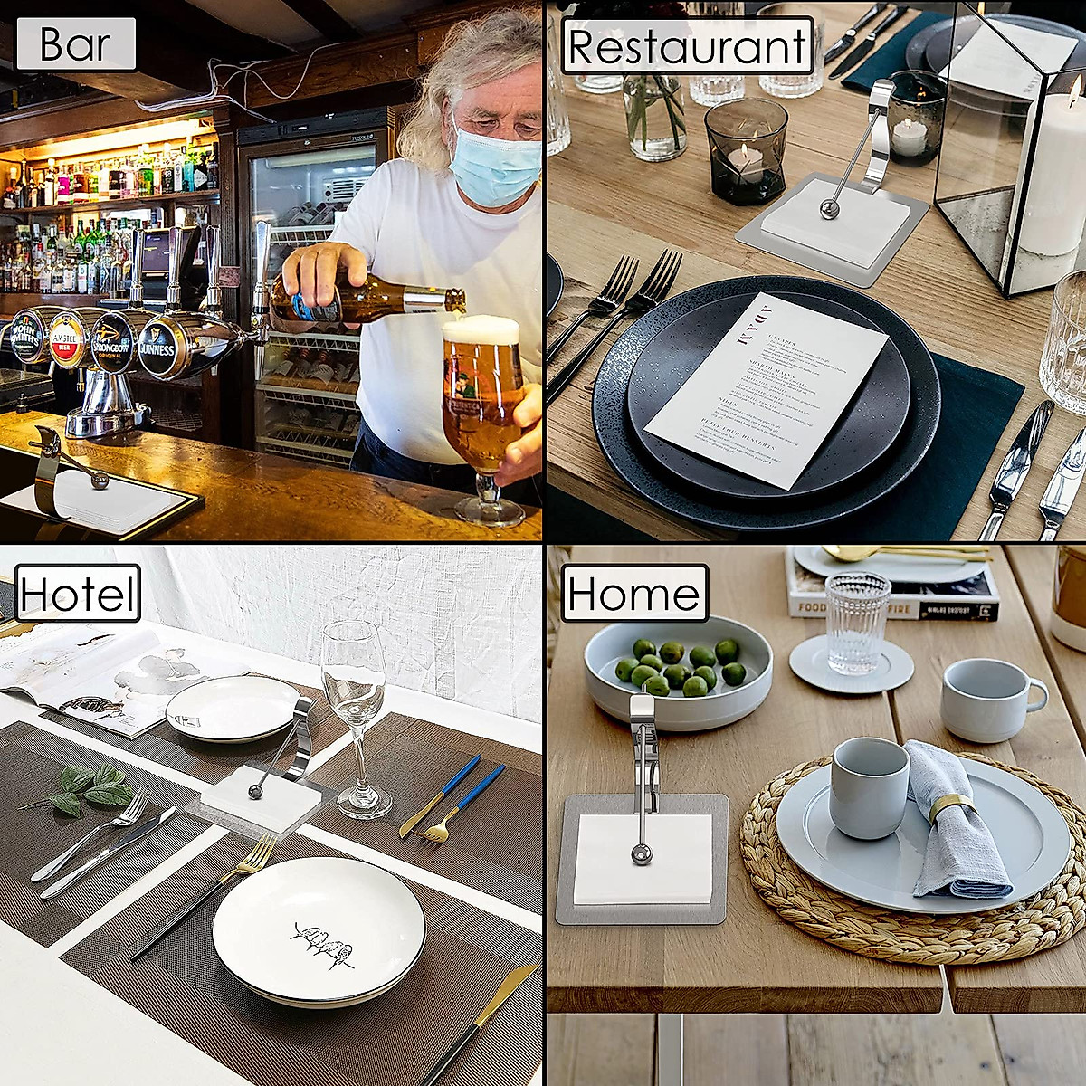 Linkidea 6.7 x 6.5 Inch Napkin Holder for Tables, Napkin Holders for Kitchen, Modern Stainless Steel Dinner Flat Paper Napkin Tray, Silver