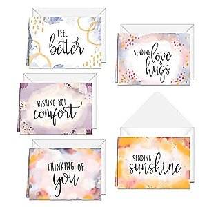 Canopy Street Simple Sentiments Greeting Cards / 25 Encouragement Note Card Pack With White Envelopes / 5 Thoughtful Designs / 5"x 7" Sympathy Thinking Of You Cards