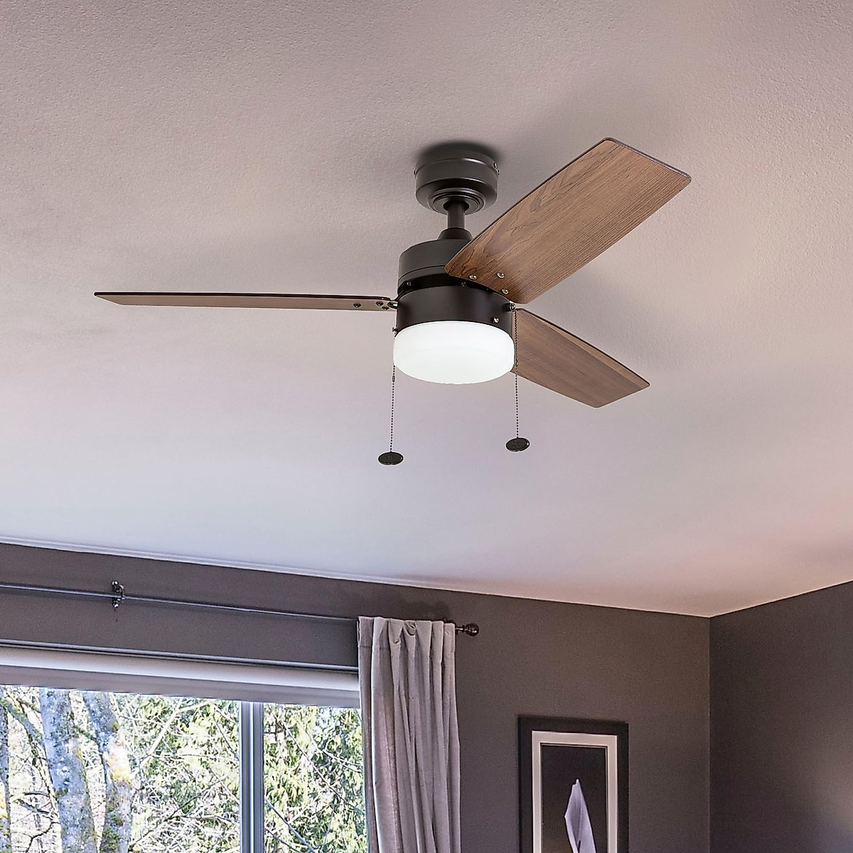 Prominence Home Reston, 42 Inch Modern Farmhouse LED Ceiling Fan with Light, Pull Chain, Dual Mounting Options, Dual Finish Blades, Reversible Motor - 51015-01 (Bronze)