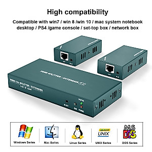 HDMI Extender Splitter 1x2 with IR, UHD 1080P@60Hz, Extending 165ft (50m) Length Transmission Over CAT5e/CAT6/CAT7 Cable, 2 Channel Transmission with 2 HDMI Loop Out
