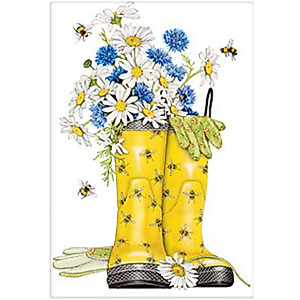Mary Lake Thompson BT549 Daisy Rain Boots Flour Sack Towel 30 Inches Square, Multicolor, 30 x 30 inches