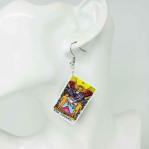 Tarot Card Earrings, Jewelry with Double Side Tarot Patten Pendant Earring for Women Playing Astrology Gifts Charms Decor Nature'S Secret Library Regalo De Joyas Adorno Colgante Carta(The Lovers)
