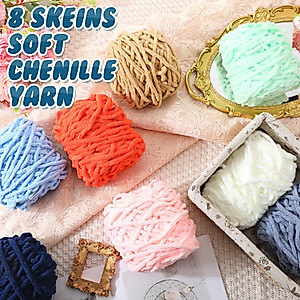 Buryeah 8 Pack Chunky Chenille Yarn for Crocheting Soft Thick Fluffy Yarn for Hand Knitting Bulky Velvet Blanket Plush for Weaving DIY Crafts Each 3.5 oz 55 Yards (Multicolor)
