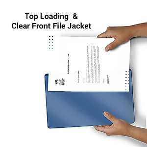 Doctor Stuff- 25 Pack, Vinyl Plastic Pocket File Folders Closed Sides, Legal Size, Clear Front Top Loading Job Jacket, Documents Holder for Office, High School and Medical Files, Navy Blue