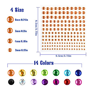 2310 PCS Self Adhesive Rhinestone Gem Stickers for Face Nail Body Makeup Festival,4 Size 14 Sheets Bling Jewels Stickers for Kids DIY Craft Card Decorations