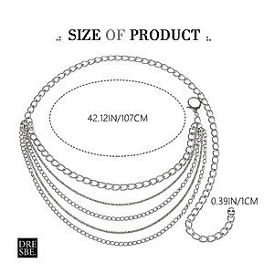 Dresbe Boho Layered Body Chain Silver Rhinestones Belly Waist Chain Party Body Jewelry Accessories for Women and Girls