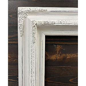 11 x 14 Traditional Compo ornate picture frame, Distressed White, custom frame, hand made (WITH PLEXIGLASS AND BACKING)