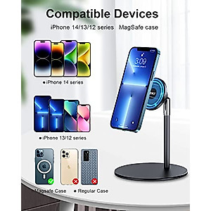 EWA Magnetic Phone Stand, 360°Rotation Adjustable Cell Phone Stand for Desk/Nightstand/Office, Hands-Free Metal Magnetic Phone Holder Stand, Compatible with iPhone 15/14/13/12 Magsafe Case, Black