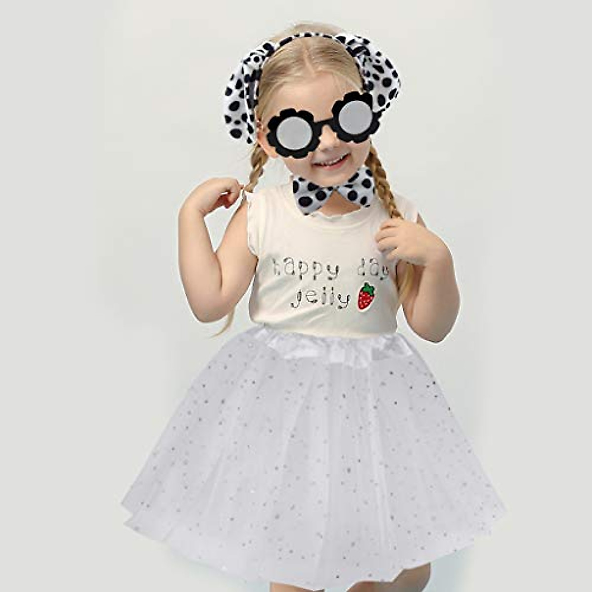 Dxhycc Dalmatian Costume Set Dog Ears Headband Bowtie Tail Tutu for Kids Girls Halloween Costume Cosplay Party