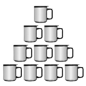 DISCOUNT PROMOS Stainless Steel Travel Mugs with Handle 12 oz. Set of 10, Bulk Pack - Perfect for Coffee, Soda, Other Hot & Cold Beverages - Stainless Steel