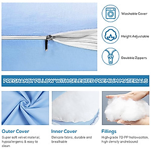 Tree.NB Full Body Pregnancy and Kid U Shape Pillow for Maternity and Pregnant Women, Blue (130 * 70 * 15CM)