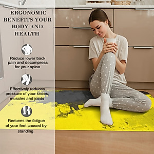 RYANZA 2 Pieces Kitchen Rugs, Abstract Anti Fatigue Non Slip Foam Cushioned Yellow Black Graffiti Art Comfort Indoor Floor Mat Runner Rug Set for Laundry Office Sink Bathroom (17"x48"+17"x24")