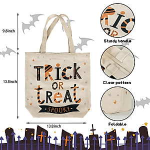 ATFUNSHOP 13.8" Large Halloween Tote Bag Trick or Treat Canvas Reusable Large Bucket for Kids