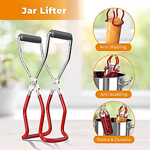 Pisol Canning Supplies Starter Kit, 7 Piece Canning Tools Set with Stainless Steel Rack, Wide Mouth Funnel, Kitchen Tongs, Jar Lifter, Magnetic Lid Lifter, jar Wrench, Bubble Popper