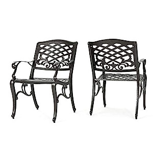 Christopher Knight Home Hallandale Outdoor Sarasota Cast Aluminum Rectangular Dining Set, 7-Pcs Set, Hammered Bronze