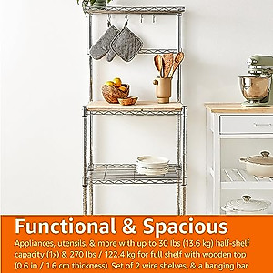 Amazon Basics Kitchen Storage Baker's Rack with Removable Top, Chrome/Beige, 18"D x 24" W x 59"H