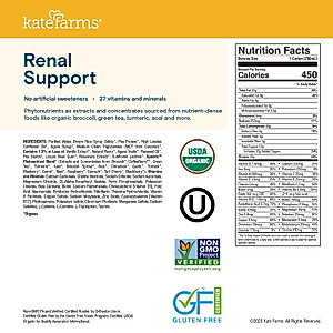 KATE FARMS Organic Plant Based 1.8 Renal Support Shake, Vanilla, 20g Protein, 27 Vitamins and Minerals, Specialized Dialysis Nutrition Support, Gluten Free and Non-GMO 8.45 oz (6 Pack)