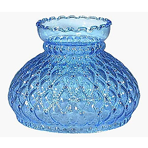 B&P Lamp Light Blue Glass Lamp Shade with Diamond Quilted Pattern Student Glass Shade with Crimped Top, 7 Inch Fitter, for Vintage and Antique Style Lamps