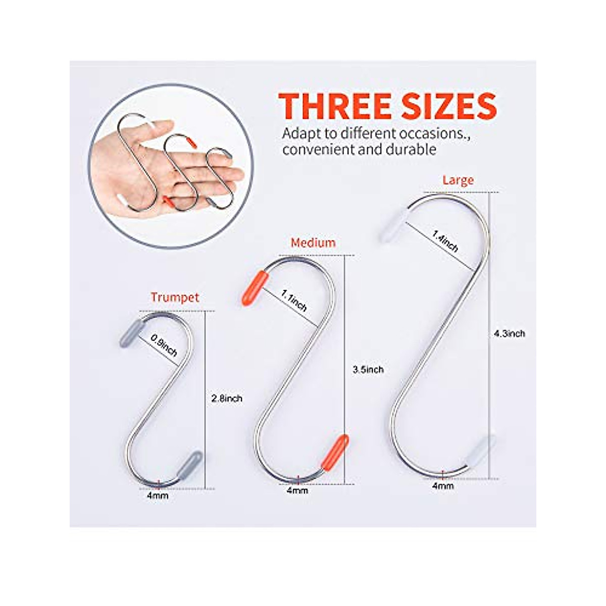 NewFamily 40 Pack S Hooks Stainless Steel for Hanging,Heavy Duty S Shaped Hooks for Hanging Clothes, Metal Hooks for Kitchen,Wardrobe,Work Shop,Bathroom,Garden,Office