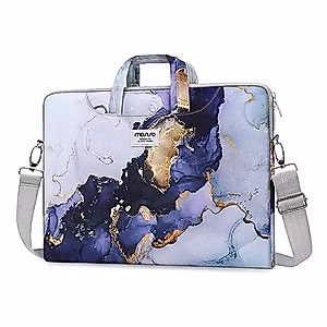 MOSISO Laptop Shoulder Bag Compatible with MacBook Air 15 inch M2 A2941 2023/Pro 16 2023-2019 M2 A2780 M1 A2485 A2141/Pro 15 A1398,15-15.6 inch Notebook, Briefcase Sleeve with Belt Marble MO-MBH348