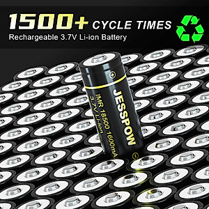 JESSPOW 18500 Battery, IMR 18500 Rechargeable Li-ion Battery 1600mAh 3.7V for Flashlight, Solar Garden Light and More, 18500 Rechargeable Solar Batteries with Button Top (8 Pack)