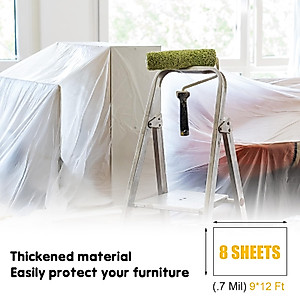 8 Pack 12 x 9 Ft Extra Large Plastic Drop Cloths for Painting, Thickened Painter's Disposable Plastic Cover for Painting Protection,Plastic Tarp Sheeting for Painting Furniture Floor Protector (8)