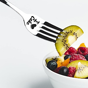 Funny I Love Cake Fork Engraved Stainless Steel for Best Friend Him Her Men Women, Fork Gifts for Women Men Fans Cake Lovers Hostess, Perfect for Birthday/Valentine/Christmas