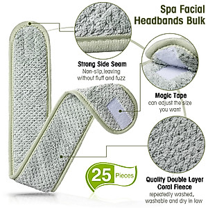 Giegxin 25 Pcs Spa Headbands Bulk Facial Makeup Hair Wrap Bath Shower Adjustable Double Layer Coral Fleece with Hook and Loop (Multicolor)