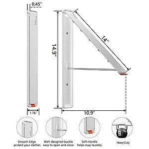 Dr.DJ Clothes Drying Rack Wall Mounted, Retractable & Foldable Clothes Hanger for Laundry Room Organization and Storage, Clothes Hanger Rack for Dorm, Closet, Balcony, Laundry Room(1P, Metal, White)