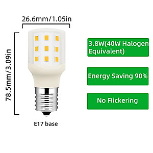 OPXELUYO Led KEI D28M KEL 2815 KEI D28X KEL 2816X Freezer Light Bulb 100-265v Refrigerator E17 3.8w 40w Halogen 500lm Equivalent Daylight White 6000K Pack of 2