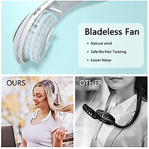 YOULEY Portable Neck Fan, Hands Free Bladeless Neck Fan 360° Bendable Small Fan Cooling USB Fan Rechargeable Personal Fan 3 Speeds Wearable Neck Fans for Home Office Outdoor Travel Sports (White)