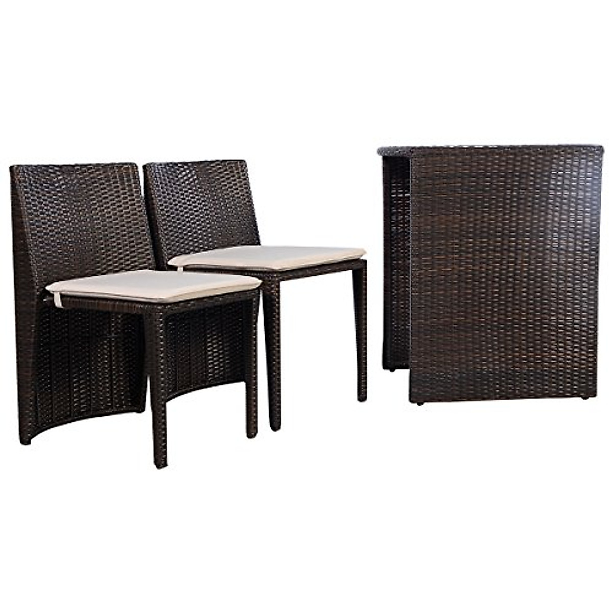 Casart 3 Pieces Wicker Patio Set Outdoor Dining Table W/Glass Top Coffee Table and 2 Wicker Chairs for Lawn, Garden Convention Bistro Set