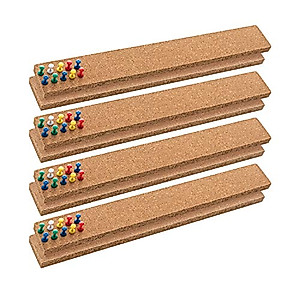 HBlife Cork Board Bulletin Board Bar Strip 8 Pack, 15x2 Inch - 1/2 Inch Thick, 100% Natural Frameless Cork Board Strips with 50 Multi-Color Push Pins, Strong Self Adhesive Backing
