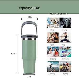 Insulated Straw Mug, 30 oz Anti-Leak Tumbler with 3-Way Lid: Sip, Straw, or Pour - Stainless Steel Travel Coffee Mug Fit Cupholder with Easy-to-carry Handle (Mint Green)