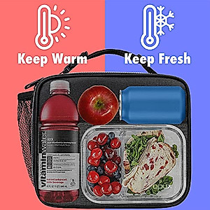 OPUX Insulated Lunch Bag, Soft Lunch Box for School Kids Boys Girls, Leakproof Small Lunch Pail for Adult Men Women, Reusable Compact Lunchbox Lunch Cooler Tote Bag for Office Work (Charcoal)