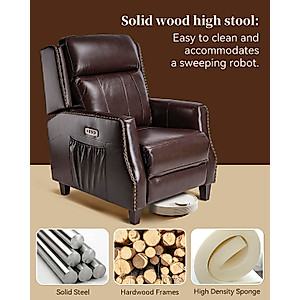 Genuine Leather Recliner Chair, Power Recliner Built-in High Elastic Sponge, Power Recliner Chair for Living Room, Home Theater, Bedroom, Office - Dark Brown