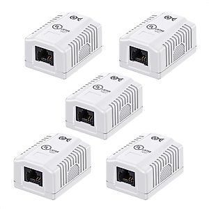 Cable Matters UL Listed Cat6 5-Pack RJ45 Surface Mount Box - 1 Port in White (Cat6 Ethernet Mount Box)