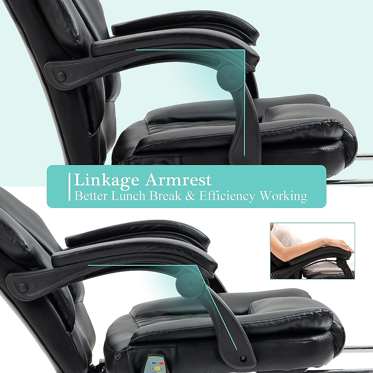 ONPNO Ergonomic Office Chair with Massager, Heated Office Chair Reclining Massage Desk Chair, Home Office Desk Chair w/Foot Rest, Padded Armrest, Height Adjustable Swivel Work Chair (Black)