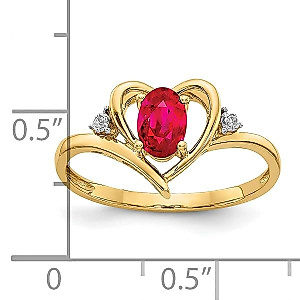IceCarats 14K Yellow Gold Red Ruby Diamond Heart Love Ring July Birthstone Jewelry Size 7