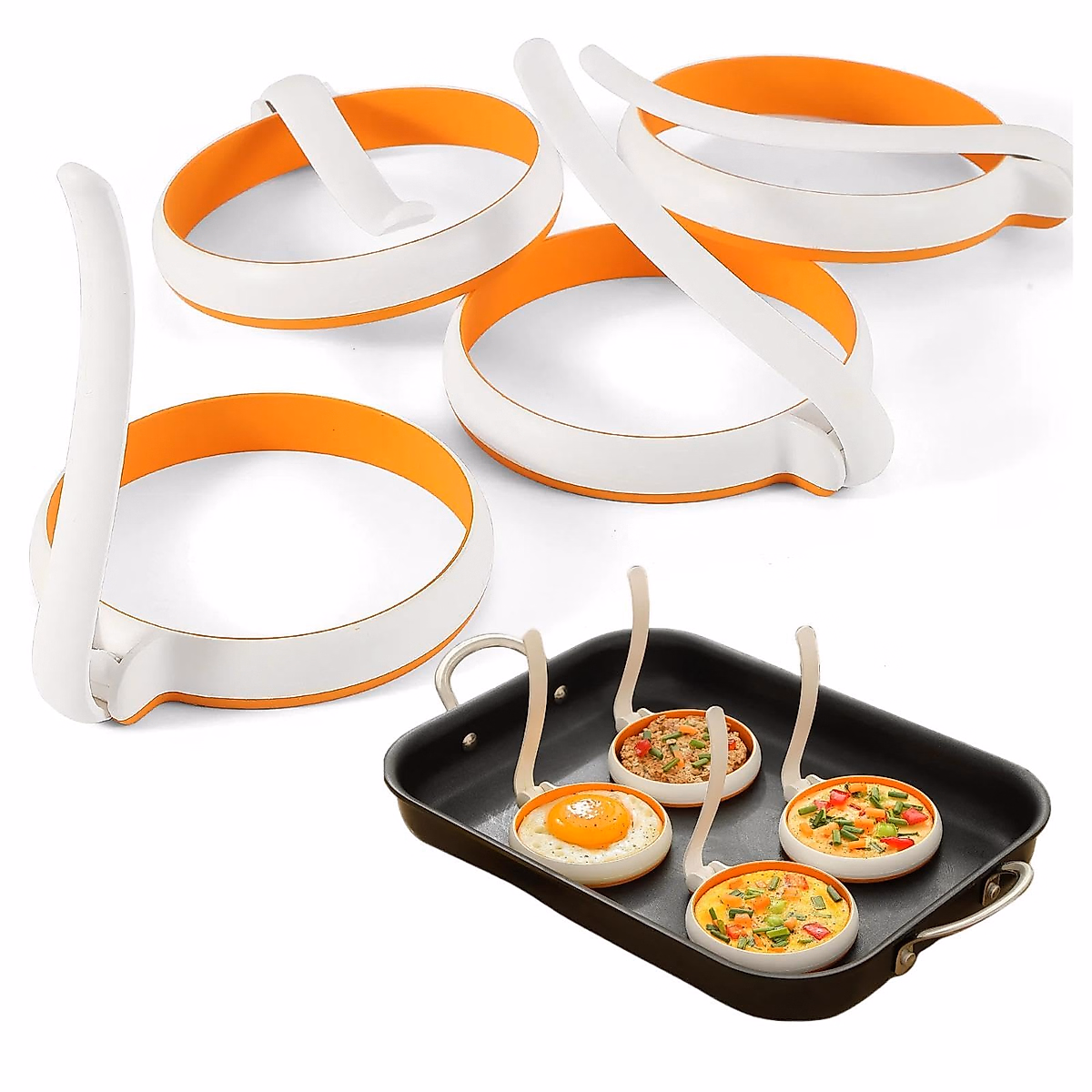 GAGAQI Silicone Fried Egg Cooker Rings Set,Nonstick,Easy to Use&Clean, 4-pack, Round Egg Mold for Cooking Pancake,Breakfast Sandwich, fit McMuffin Biscuit,Griddle Egg Ring for Frying Eggs