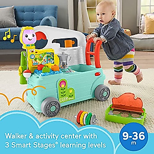 Fisher-Price HCK56​​ Laugh & Learn 3-in-1 On-The-Go Camper - UK English Edition, Musical Push-Along Walker and Activity Center for Infants and Toddlers, Multicolor, 52.8 cm*34.5 cm*50.4 cm