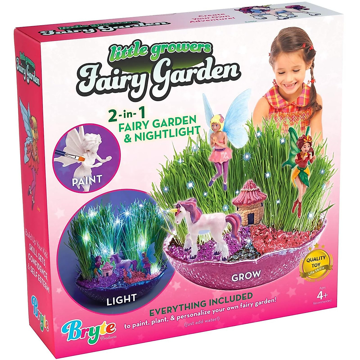 Bryte All-Inclusive Unicorn Fairy Garden Kit with LED Lights, Paint Set, Crystal Rock, Grow Your Own Garden & Play, Birthday Gift, DIY Science Kit, STEM Arts and Crafts Toys for Boys Girls Aged 4-12