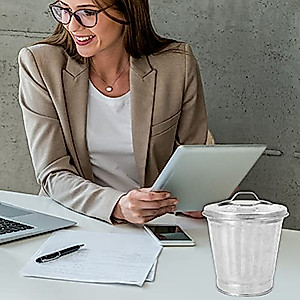 Toyvian Mini Table Trash Can Desktop Garbage Trash Can Metal Rubbish Bin with Lid Office Countertop Trash Can