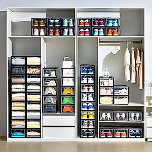 Clemate 15 Pack Shoe Storage Boxes, Clear Plastic Stackable Shoe Organizer for Closet, Shoe Box with Magnetic Door, Foldable Shoe Storage Bin, Sneaker Storage Box Shoe Rack Container Holder