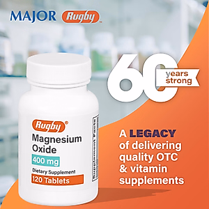 Rugby Magnesium Oxide 400 mg Tablets - Dietary Supplement - Gluten-Free - 120 Tablets