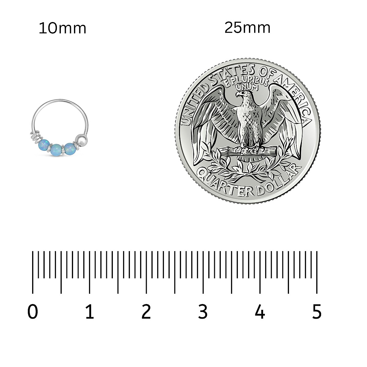 Handmade Silver Single 10MM Cartilgae Helix Piercing Hoop Earring with Trio Blue Opal, 925 Sterling Silver Very Small 10MM Thin 22Gauge Hoop for women, By Miya Jewelry