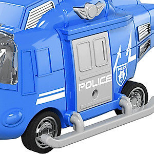 Emergency Vehicle Toy Playsets 4 Pack, Toddler Trucks Rescue Toys for Boys Age 3-5, Ambulance Car Fire Truck Play Police Car Helicopter with Light and Sound Christmas Birthday Gifts for Boys Girls