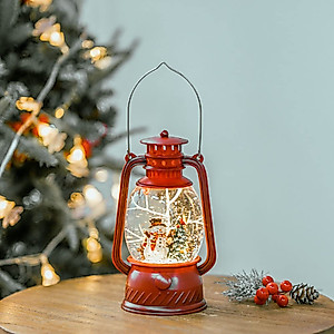 TIJNN Christmas Snow Globe Lantern 9", Battery Operated Lighted Swirling Glitter Lantern with Timer for Christmas Home Decoration, Snowman (red