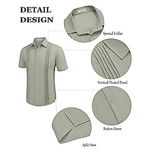 COOFANDY Beach Shirt Linen Guayabera Shirt Mexican Button Up Shirts Beach Casual Light Green